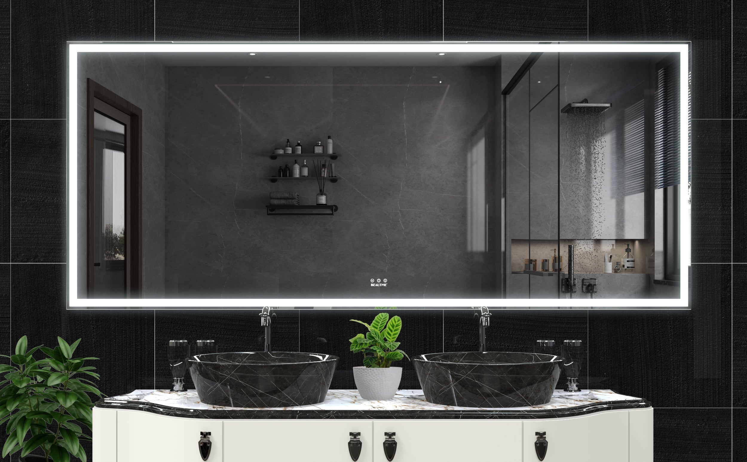 Extra Large LED Bathroom Mirror with 3 Color Aluminum Framed Wall Mirr